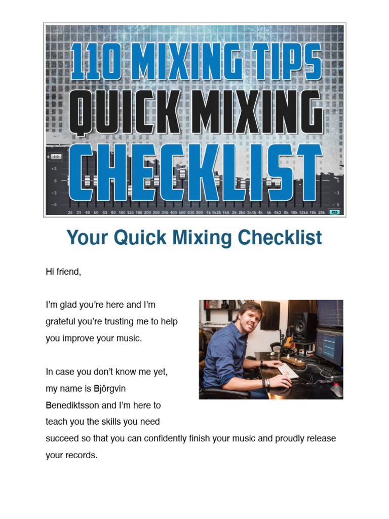 Quick Mixing Checklist Bjorgvin Benediktsson Audio Issues 2023 | PDF ...