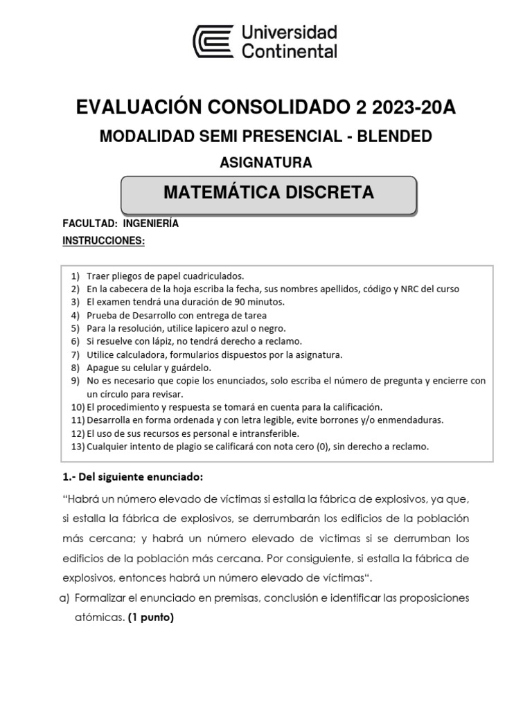Evaluación Consolidado 2 2023 20a | PDF | Matemáticas | Informática teórica
