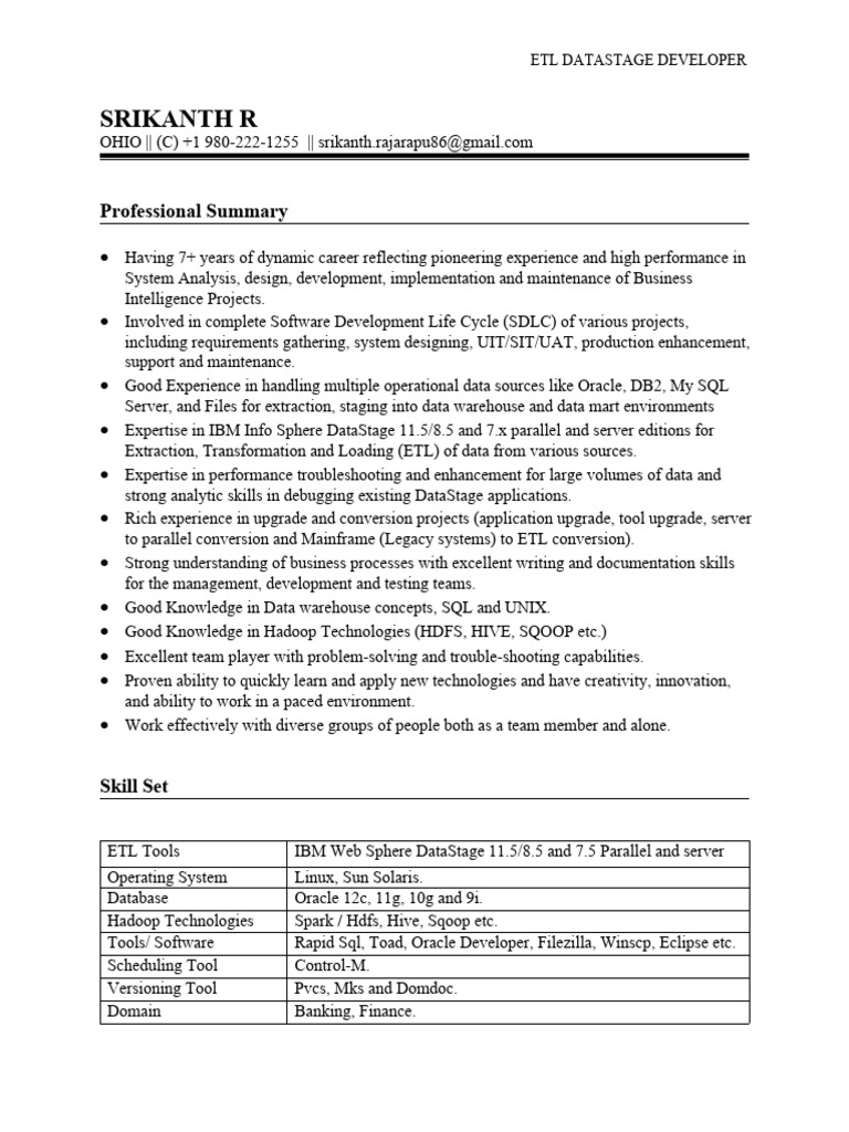 DataStage Developer - Srikanth | PDF | Data Warehouse | Computing