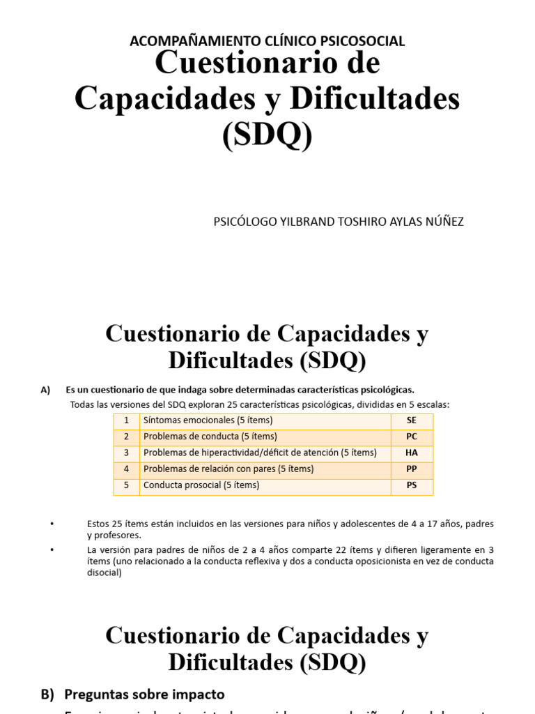 Cuestionario de Capacidades y Dificultades (SDQ) | PDF | Desorden ...