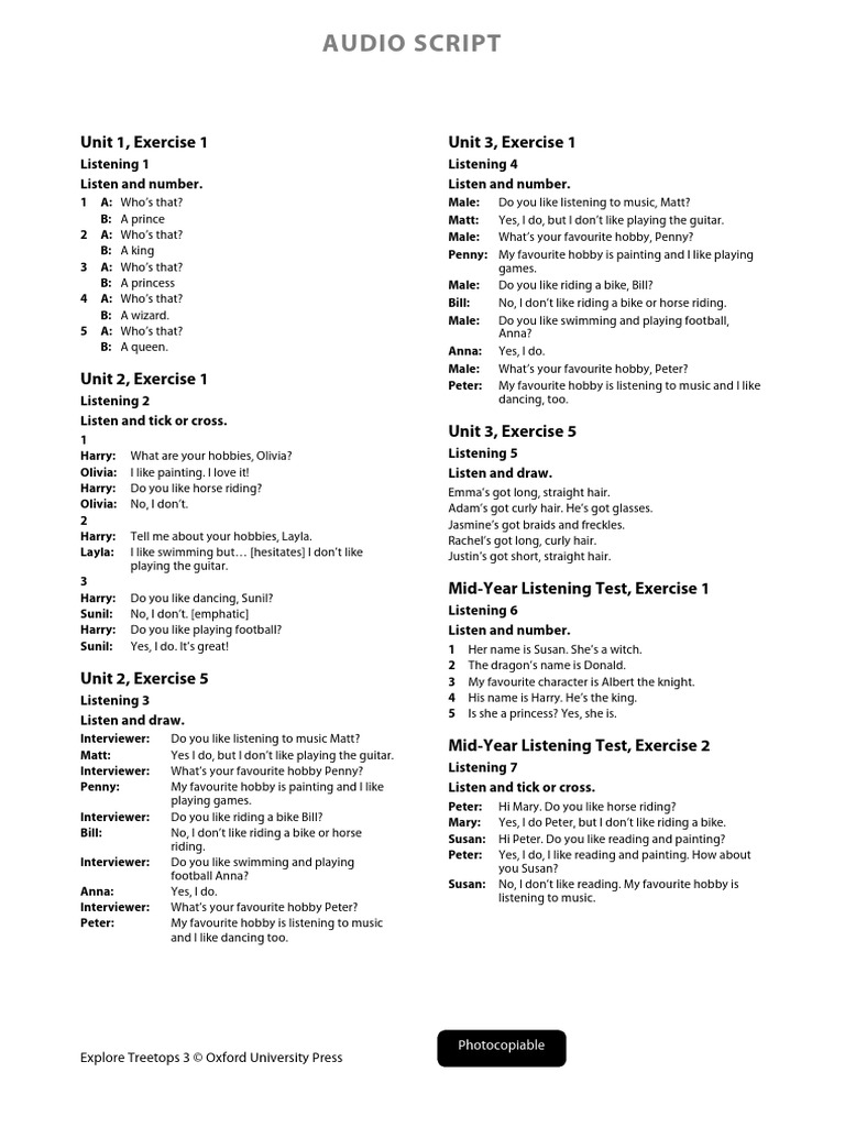 Explore Treetops Klasa III. Audio Script | PDF