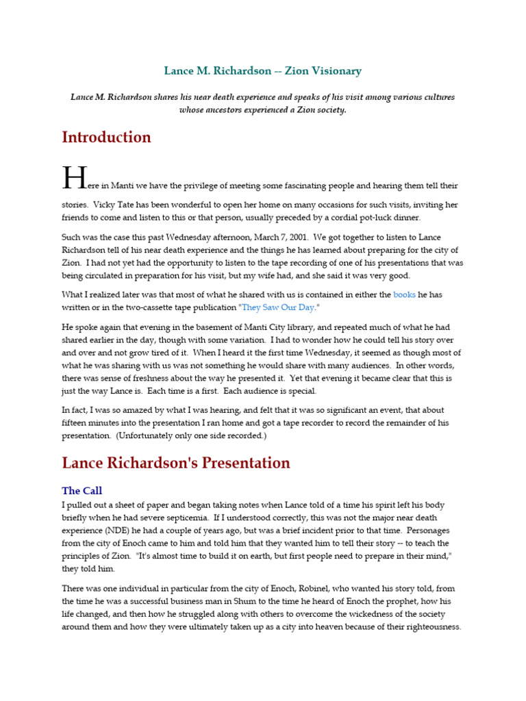 Lance Richardson's Zion Vision Insights | PDF | Tibet | Jesus