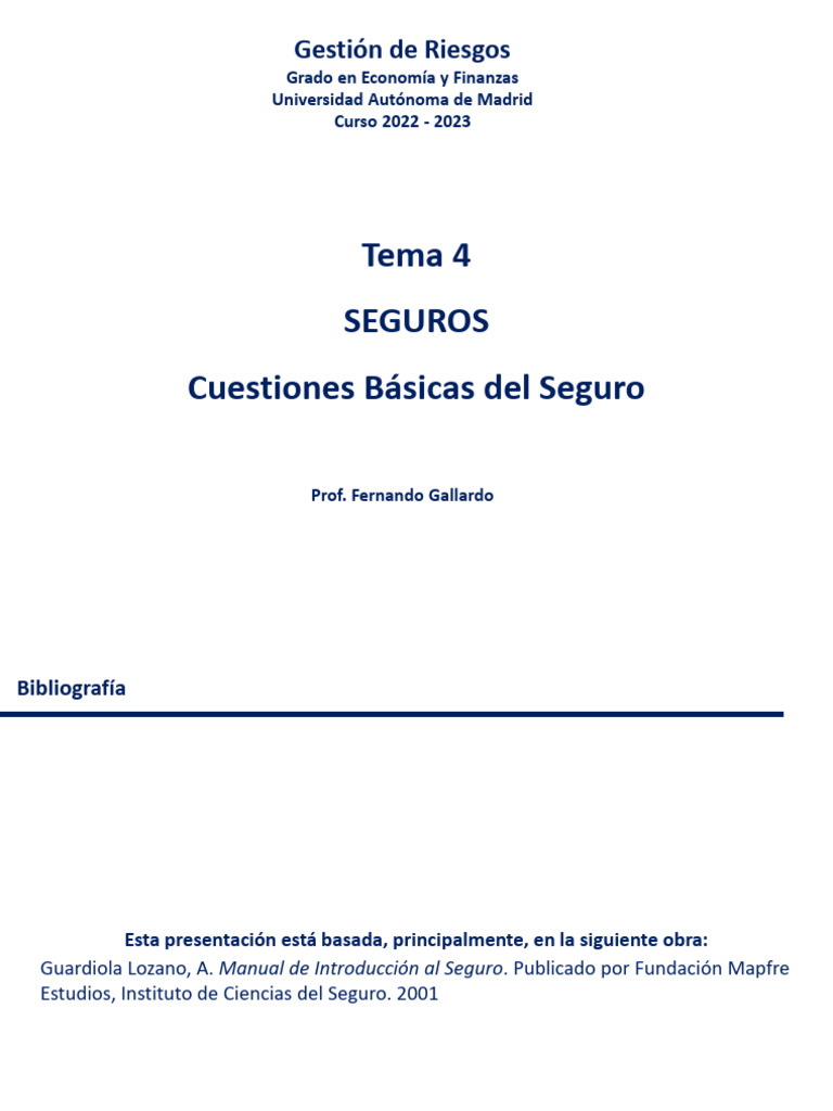 Tema 4 - Seguros V1 | PDF | Póliza de seguros | Seguro