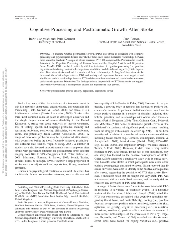 Cognitive Processing and Posttraumatic Growth After Stroke | PDF ...