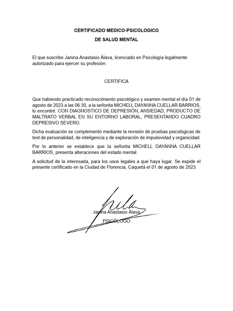 Modelo Certificado Psicologo | PDF