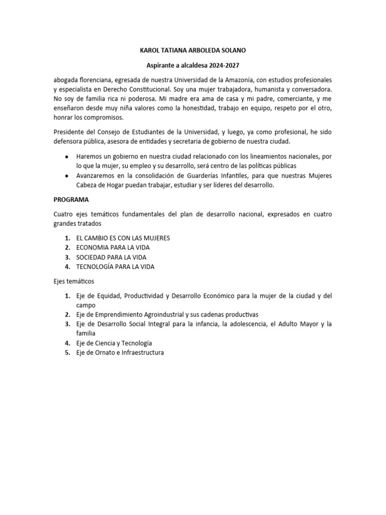 Programa de Gobierno Karol Tatiana Arboleda Solano | PDF