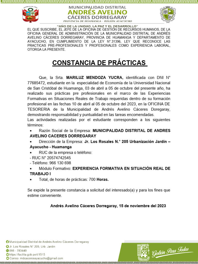 Constancia de Practicas | PDF