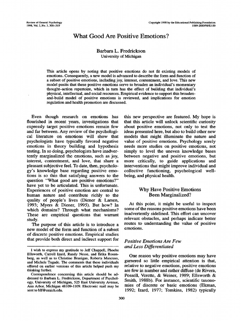 Fredericson Positive Emotions | PDF | Emotions | Affect (Psychology)