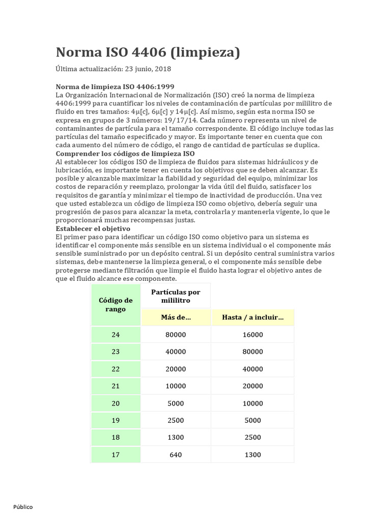 Norma ISO 4406 (Limpieza) | PDF