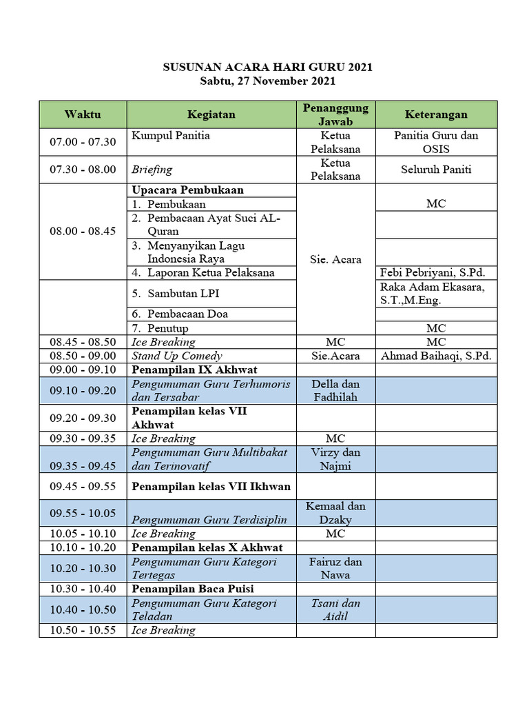 B Susunan Acara Hari Guru 2021 | PDF