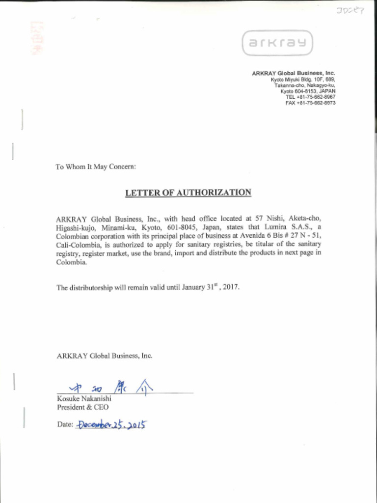 ARKRAY Authorization Letter | PDF