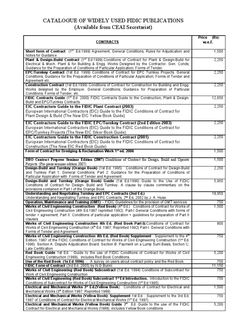 Price List - Fidic Documents | PDF | Quality Management | Iso 9000