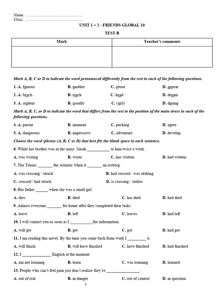 TEST B - Key | PDF | Leonardo Da Vinci