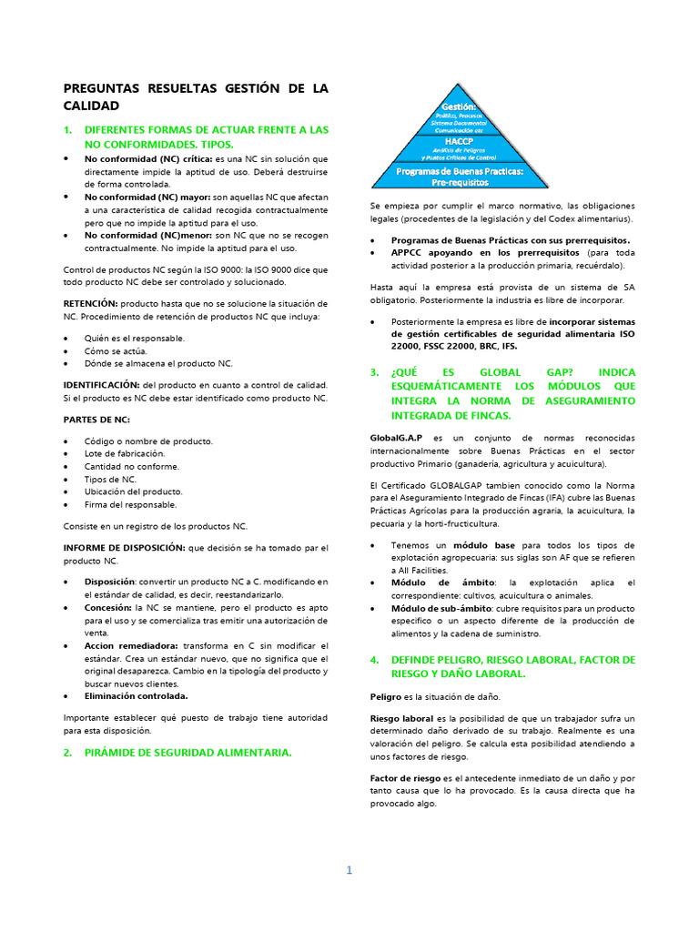 Preguntas Gestion Examenes Resueltas | PDF | Análisis de Riesgo y Puntos Críticos de Control ...