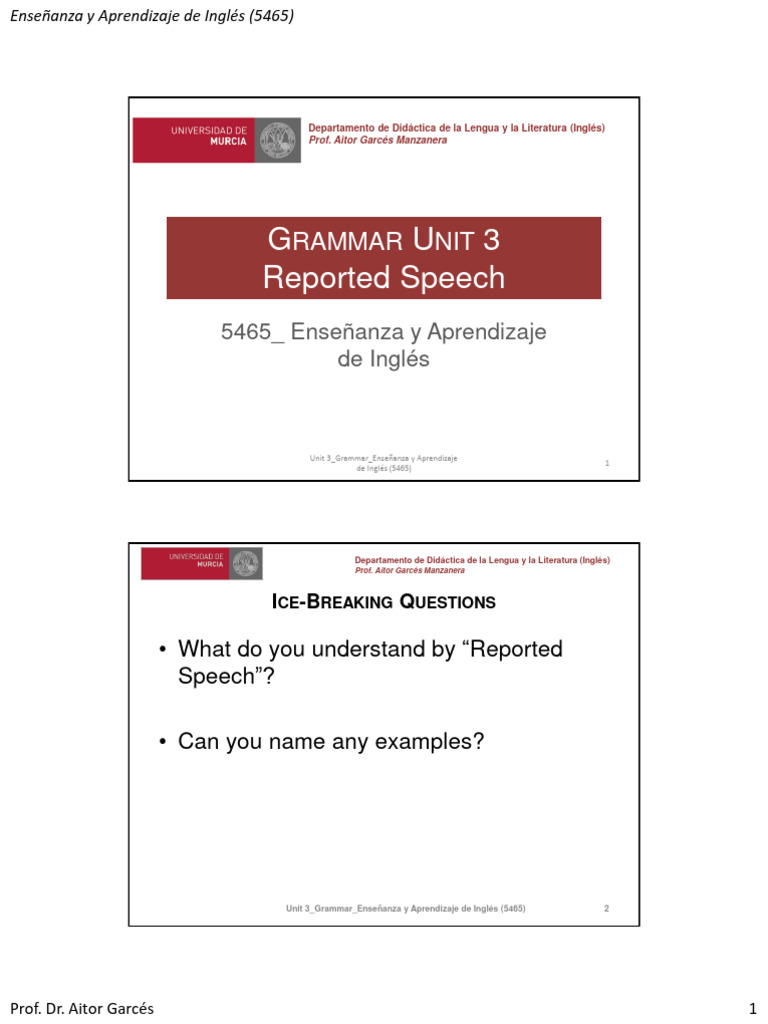 Unit 3 - Reported Speech - A | PDF