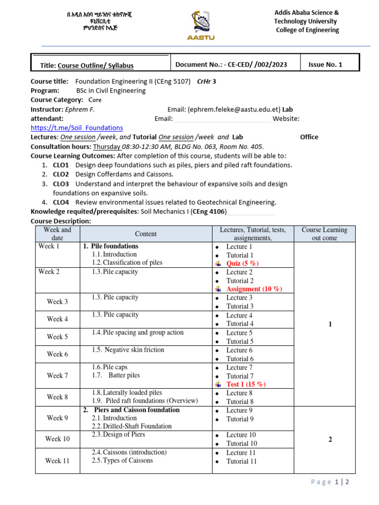 Foundation Engineering II Syllabus | PDF | Deep Foundation | Education ...