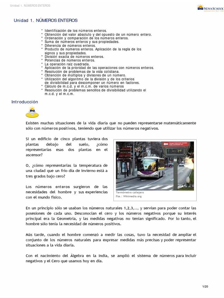 Unidad 1. Números Enteros (Versión para Imprimir) | PDF | Entero | Números
