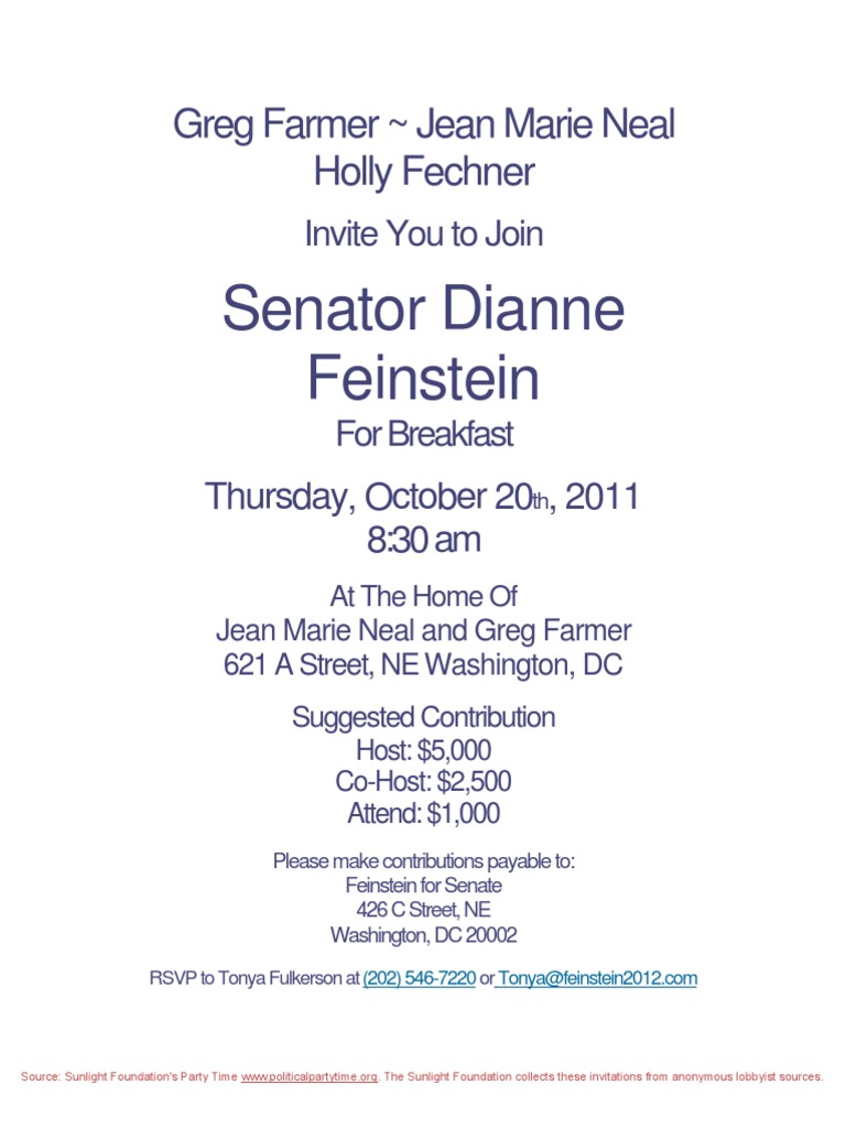 Senator Dianne Feinstein: Greg Farmer Jean Marie Neal Holly Fechner ...