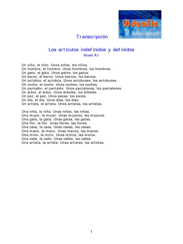 A1 Los Artículos Indefinidos y Definidos | PDF