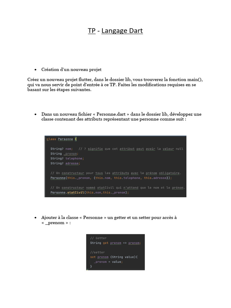TP sur le Langage Dart et POO | PDF