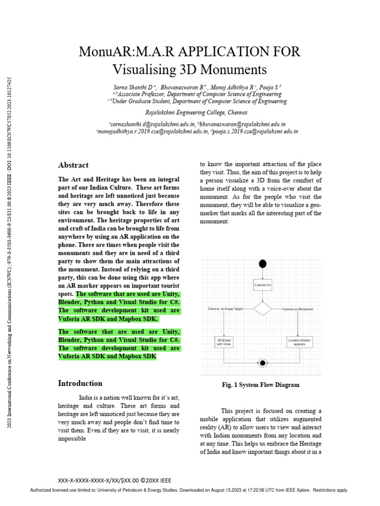 MonuARM.A.R Application For Visualising 3D Monuments | PDF | Augmented ...