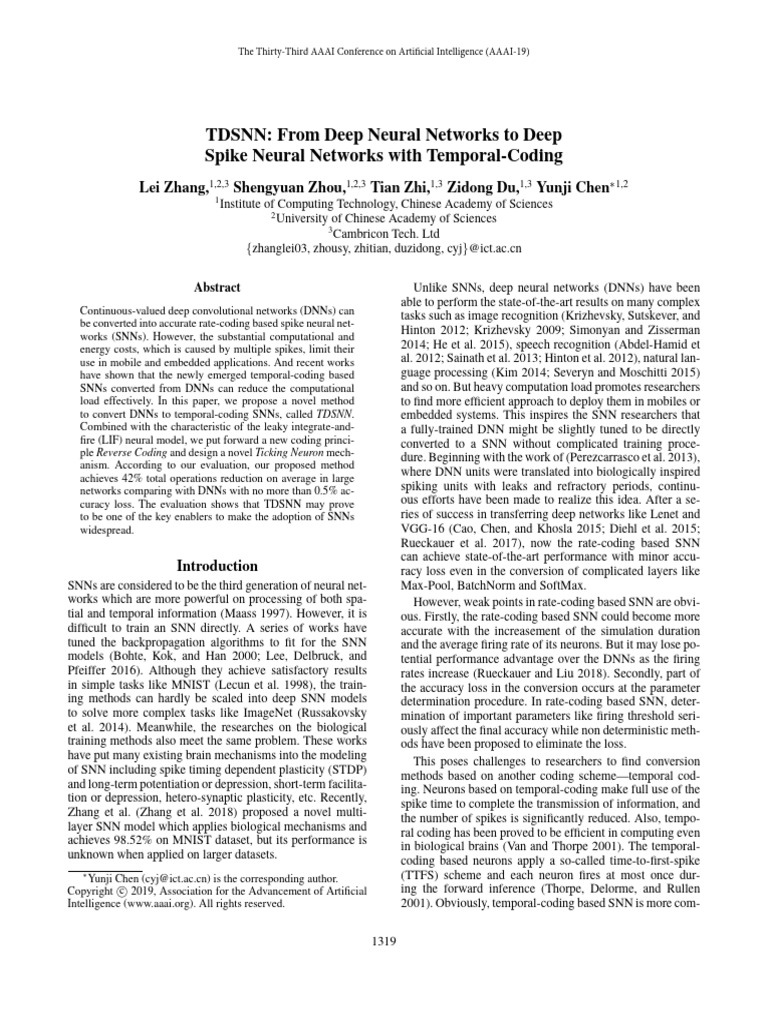Spike Neural Network With Temporal Coding | Download Free PDF | Deep Learning | Action Potential