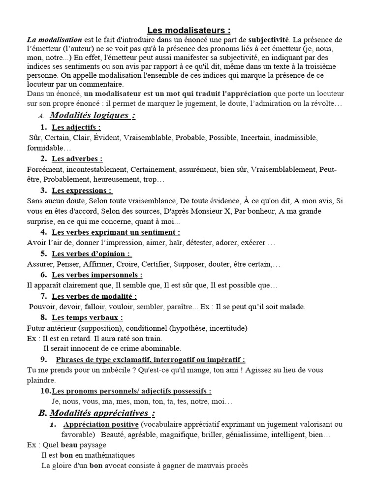 Les Modalisateurs | PDF | Verbe | Phrase