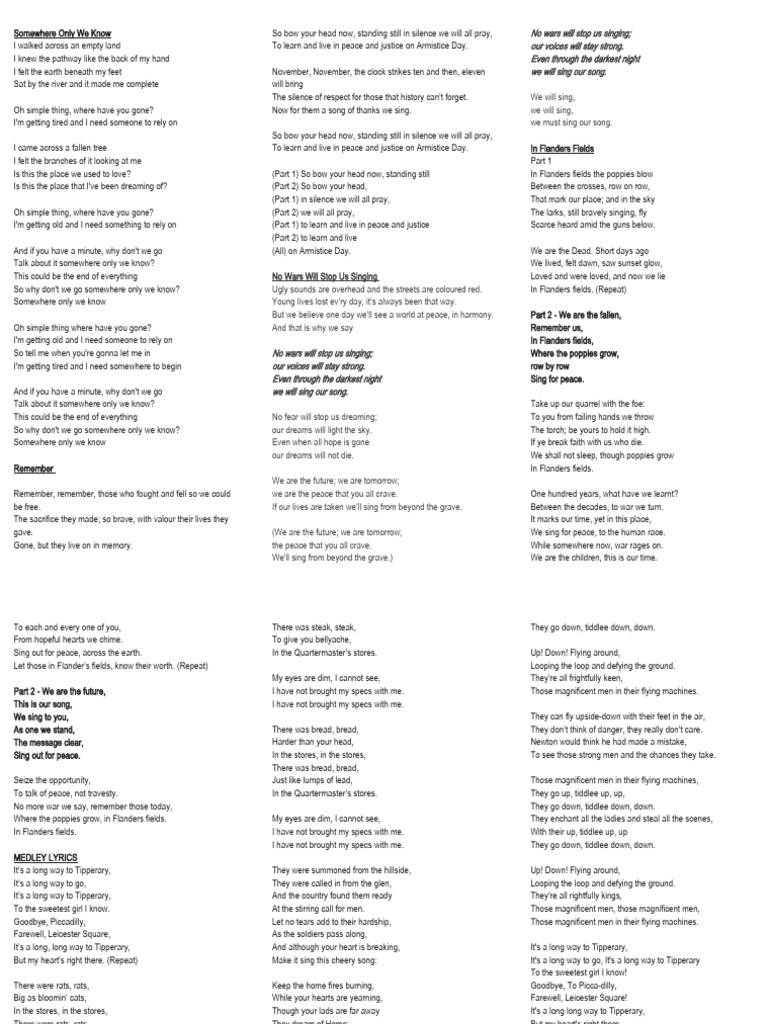 Lyric Sheets For Choir 2 | PDF