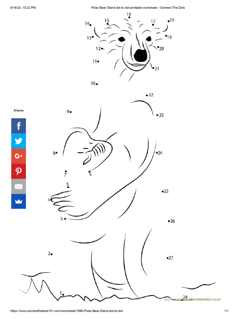 Polar Bear Stand Dot To Dot Printable Worksheet - Connect The Dots | PDF