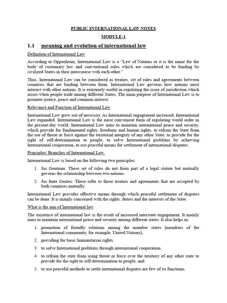 Public International Law Notes | PDF | International Law | Treaty