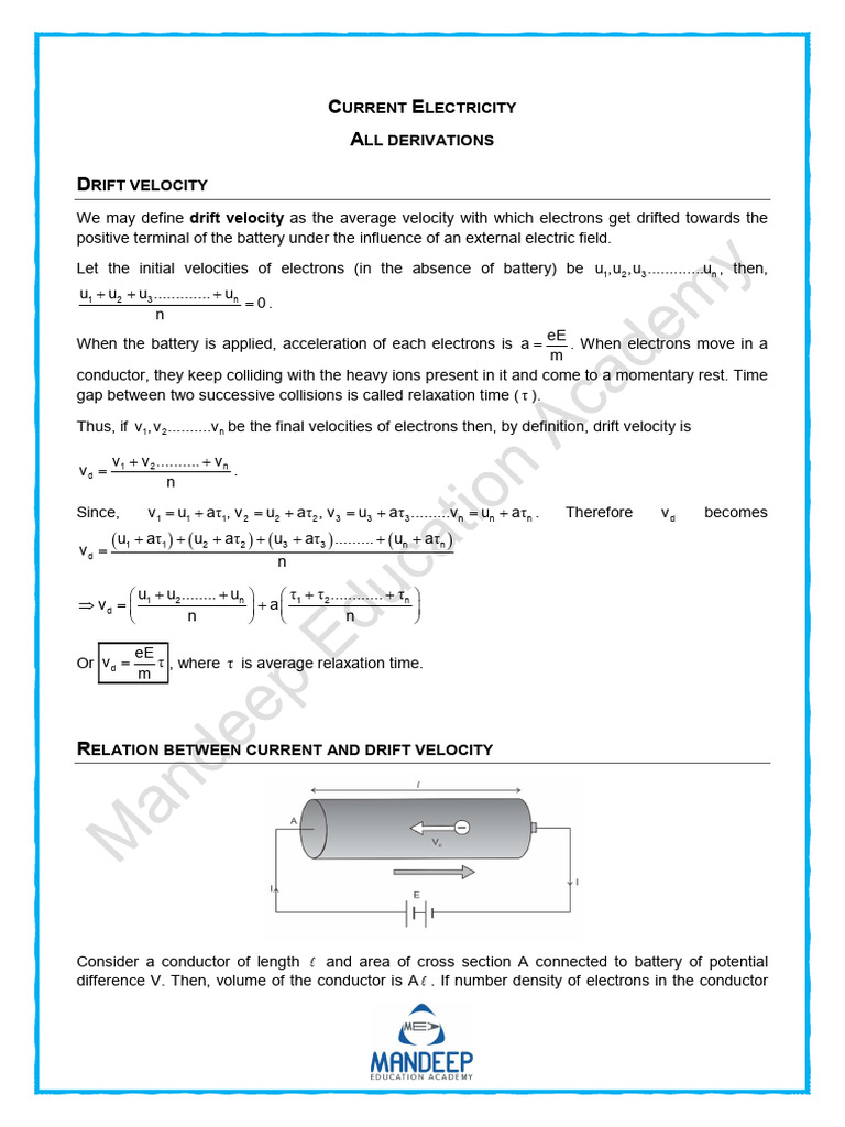 Current Electricity Derivations | PDF | Physical Sciences | Building Engineering