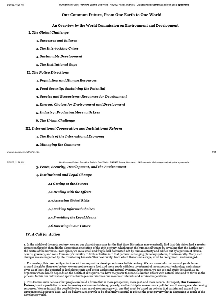 Our Common Future - From One Earth To One World - A - 42 - 427 Annex ...