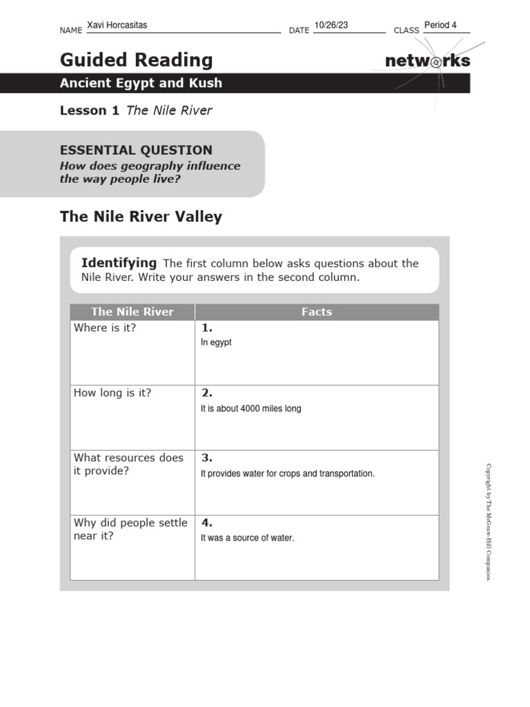 Ch. 5-1 Guided Reading the Nile River | PDF | Ancient Egypt | Nile