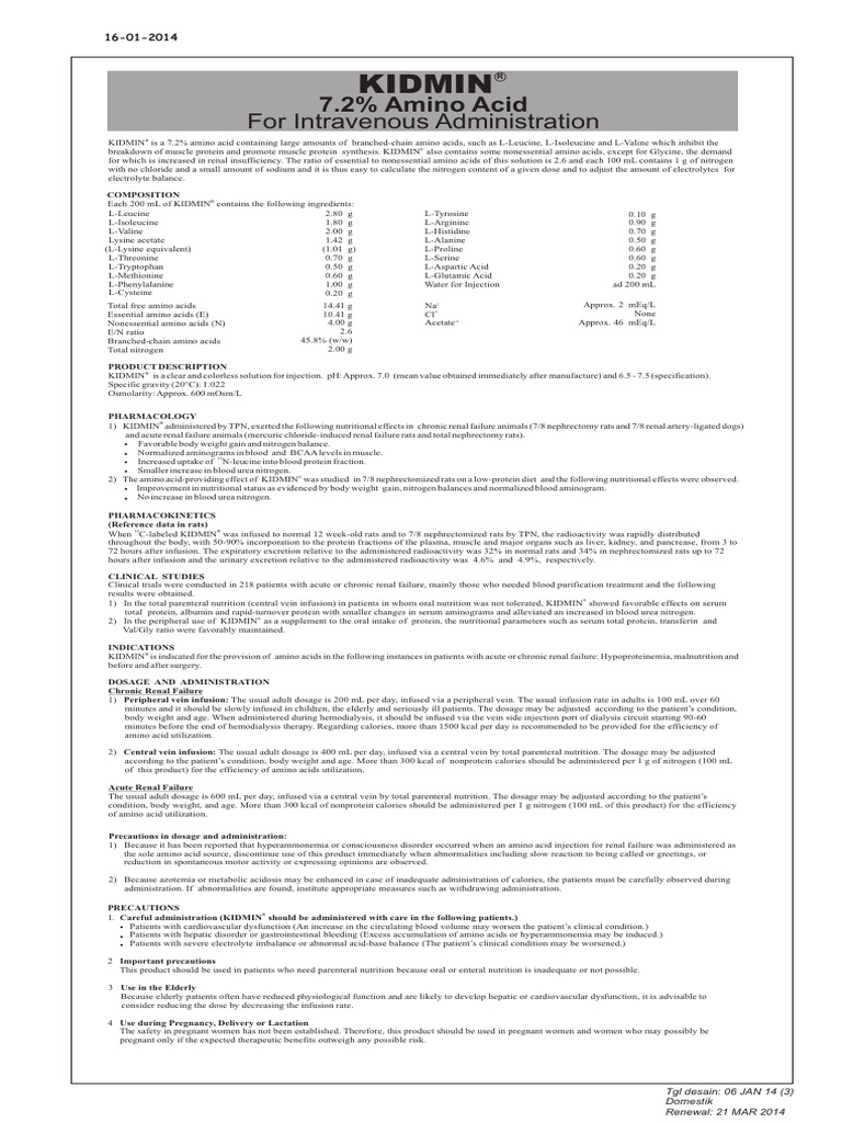 PI Kidmin 200 ML | PDF | Intravenous Therapy | Dose (Biochemistry)