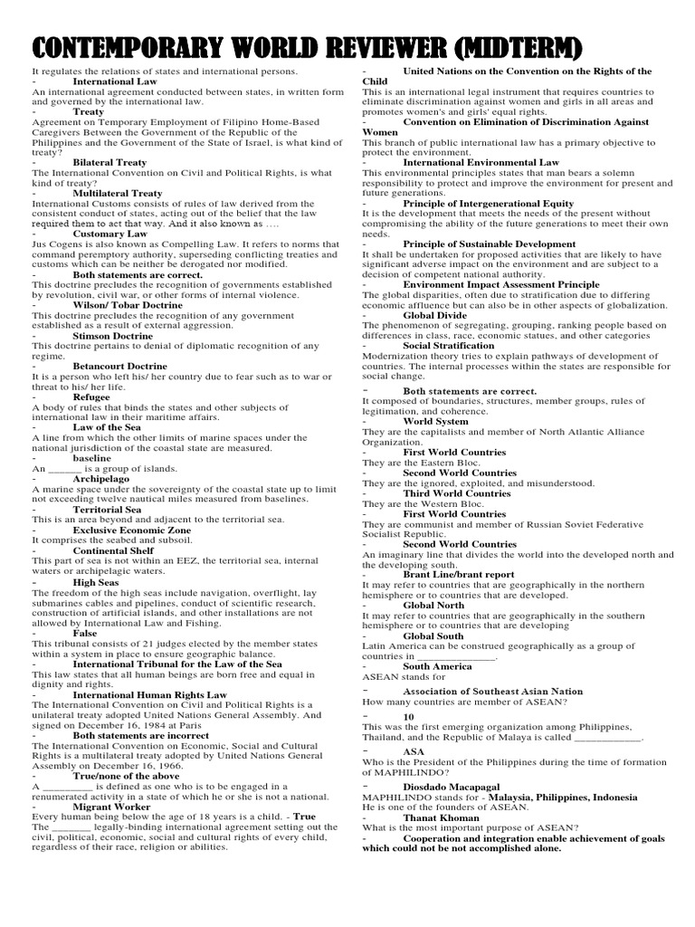 Contemporary World Reviewer | PDF | Territorial Waters | International Law