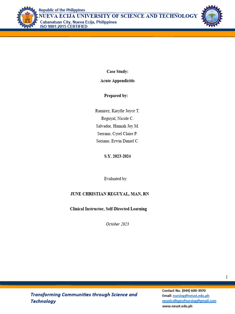 Case Study Acute Appendicitis | PDF | Human Nose | Medicine