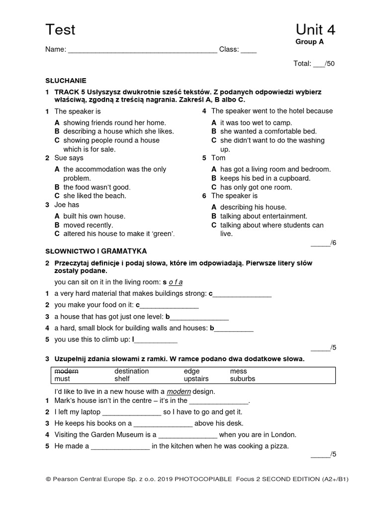Focus 2 Unit 4 Test Overview | PDF | Home