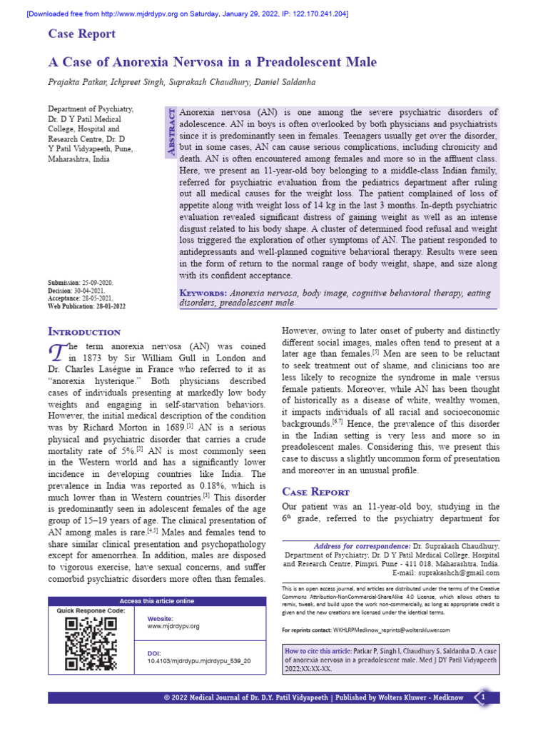 Anorexia Nervosa in an 11-Year-Old Boy | PDF | Anorexia Nervosa ...