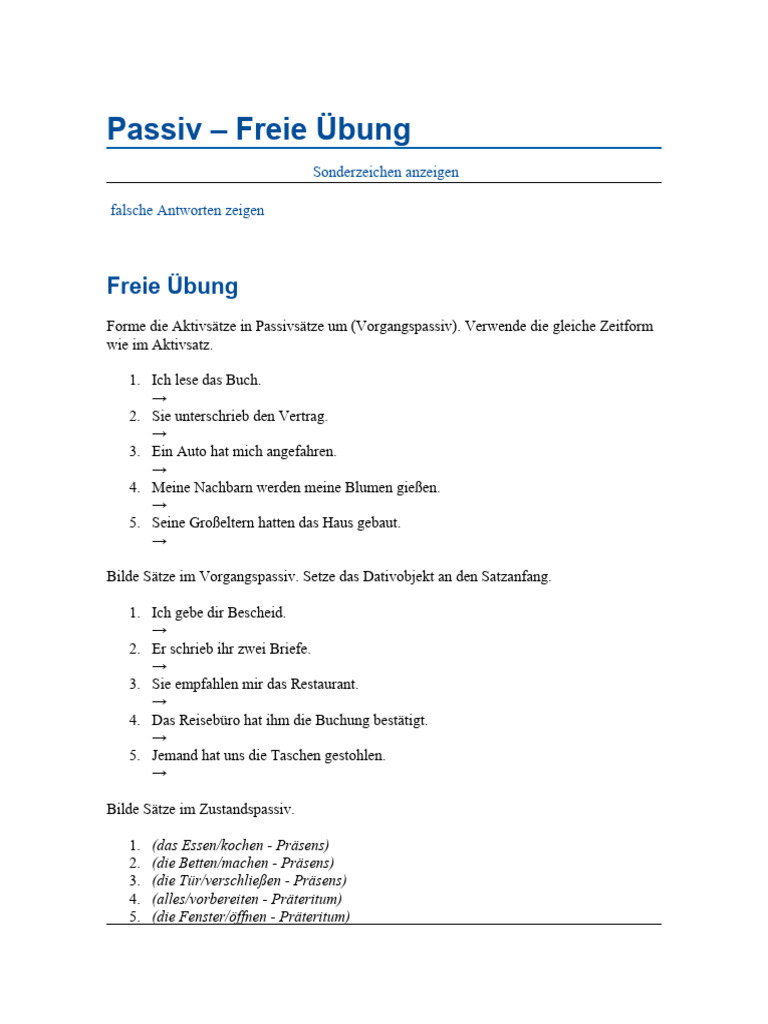 Passiv Zustandspassiv Und Vorgangspassiv - Übungen Lingolia Deutsch | PDF
