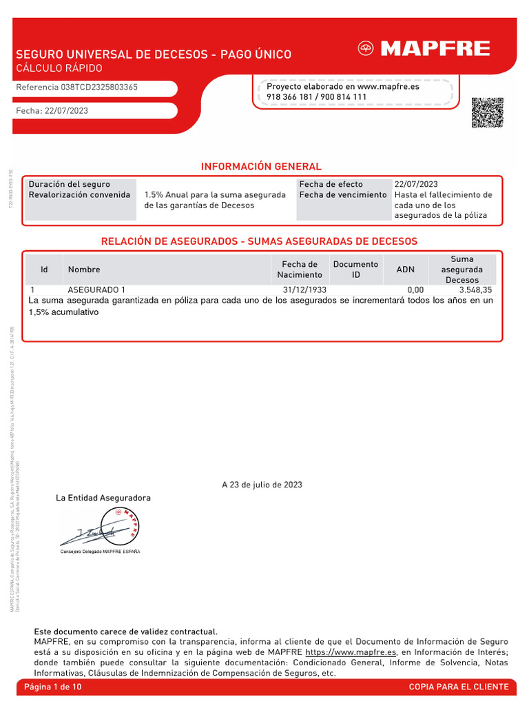 Tarificador Decesos | PDF | Seguro | Póliza de seguros