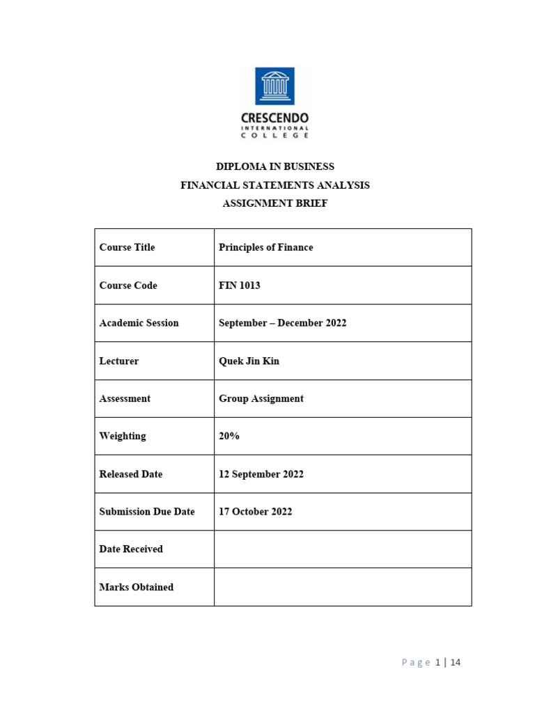 Fin1013 Group L Assignment 1 (Financial Statements Analysis) | PDF ...
