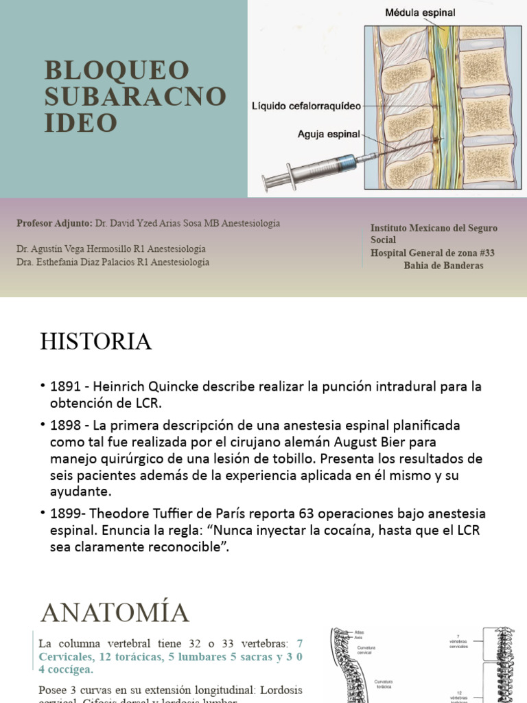 Bloqueo Subaracnoideo | PDF | Fluido cerebroespinal | Anatomía humana