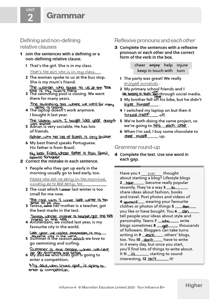 L4 B1PLUS U2 Grammar Higher | PDF | Blog | Linguistics