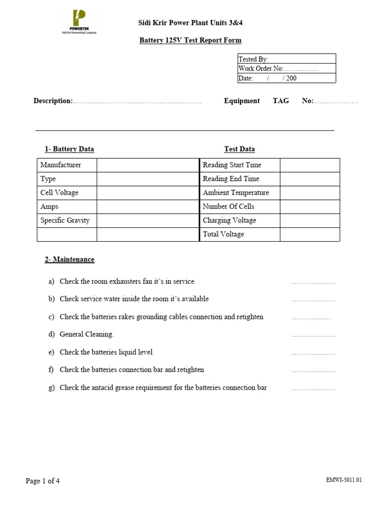 EMWI-F.5011.01.Battery 125V Test Report Form1 - 1 | PDF | Electricity ...