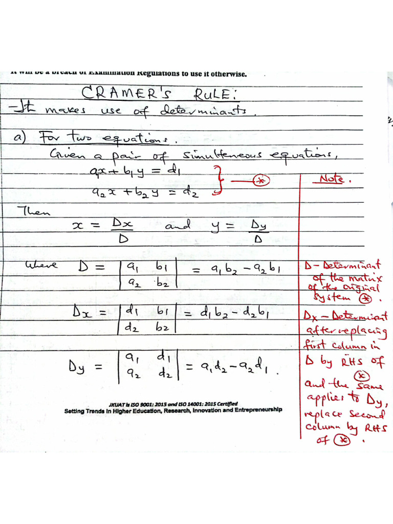 Cramer's Rule, Eigenvalues and Eigen Vectors | PDF