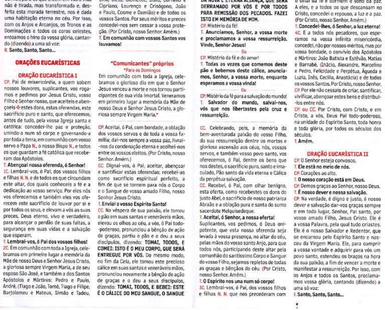 Orações Eucarísticas Novo Missal | PDF