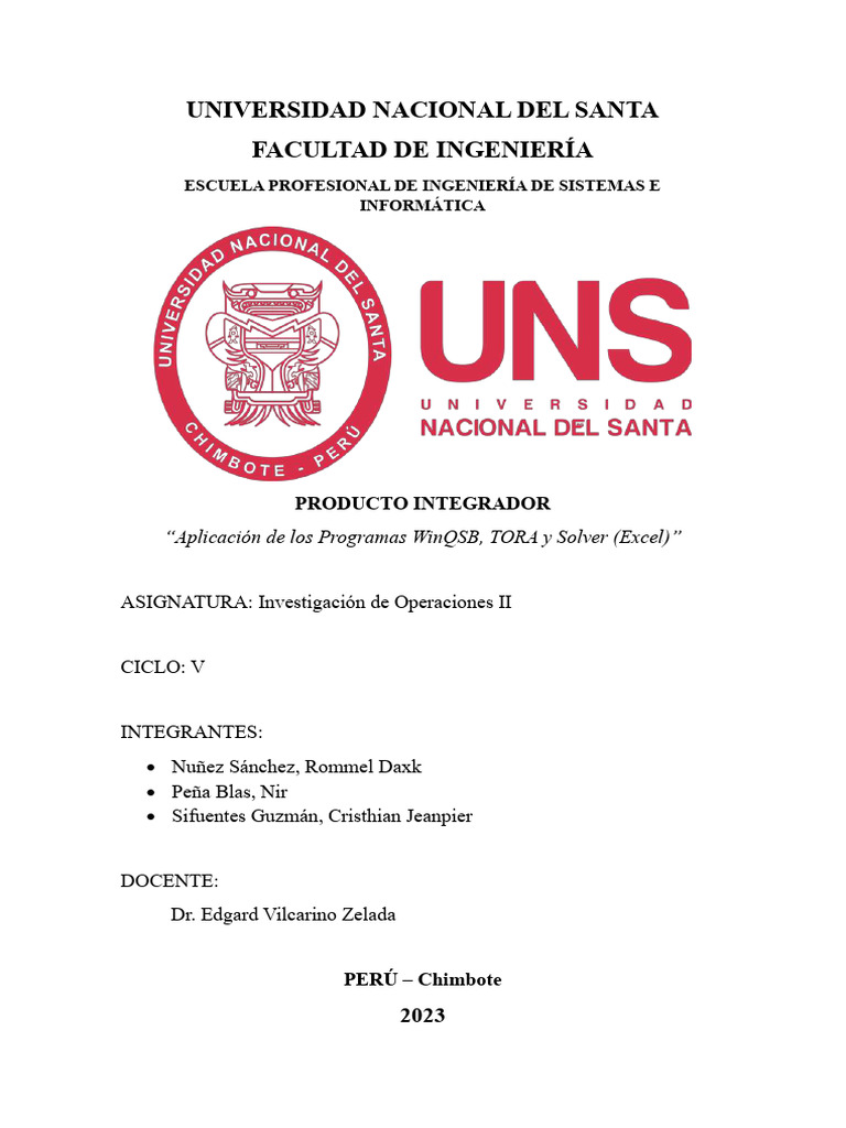 Aplicación de Los Programas WinQSB, TORA y Solver (Excel) | PDF ...