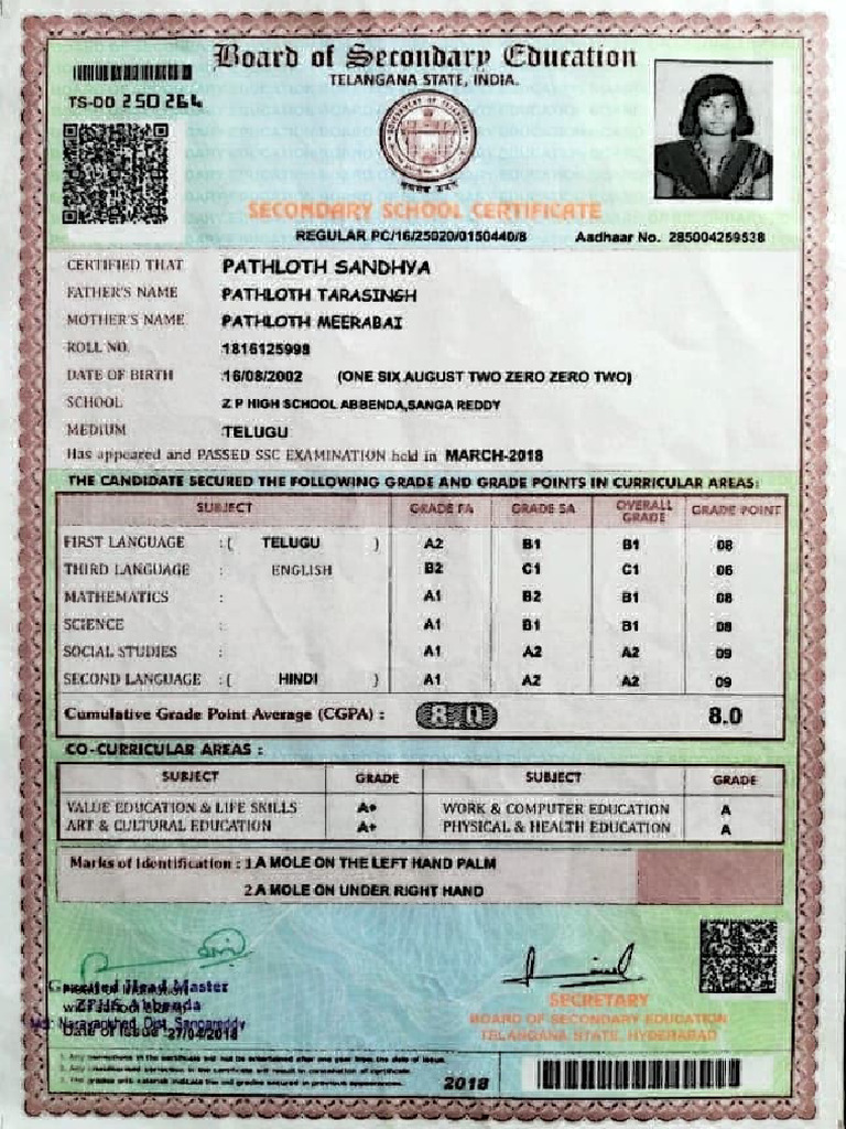 10th Class SSC Long Memo Certificate | PDF