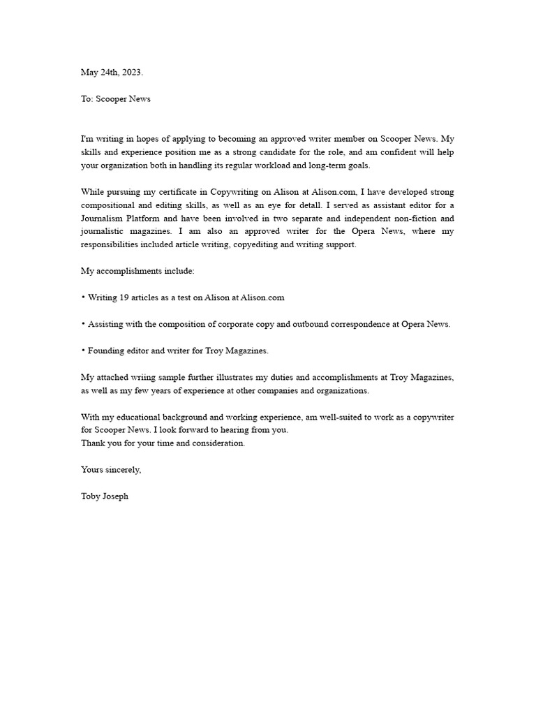 Writing Experience Sample PDF