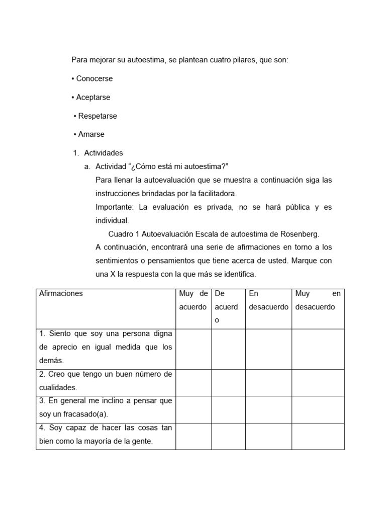 Actividades para Mejorar la Autoestima | PDF | Autoestima
